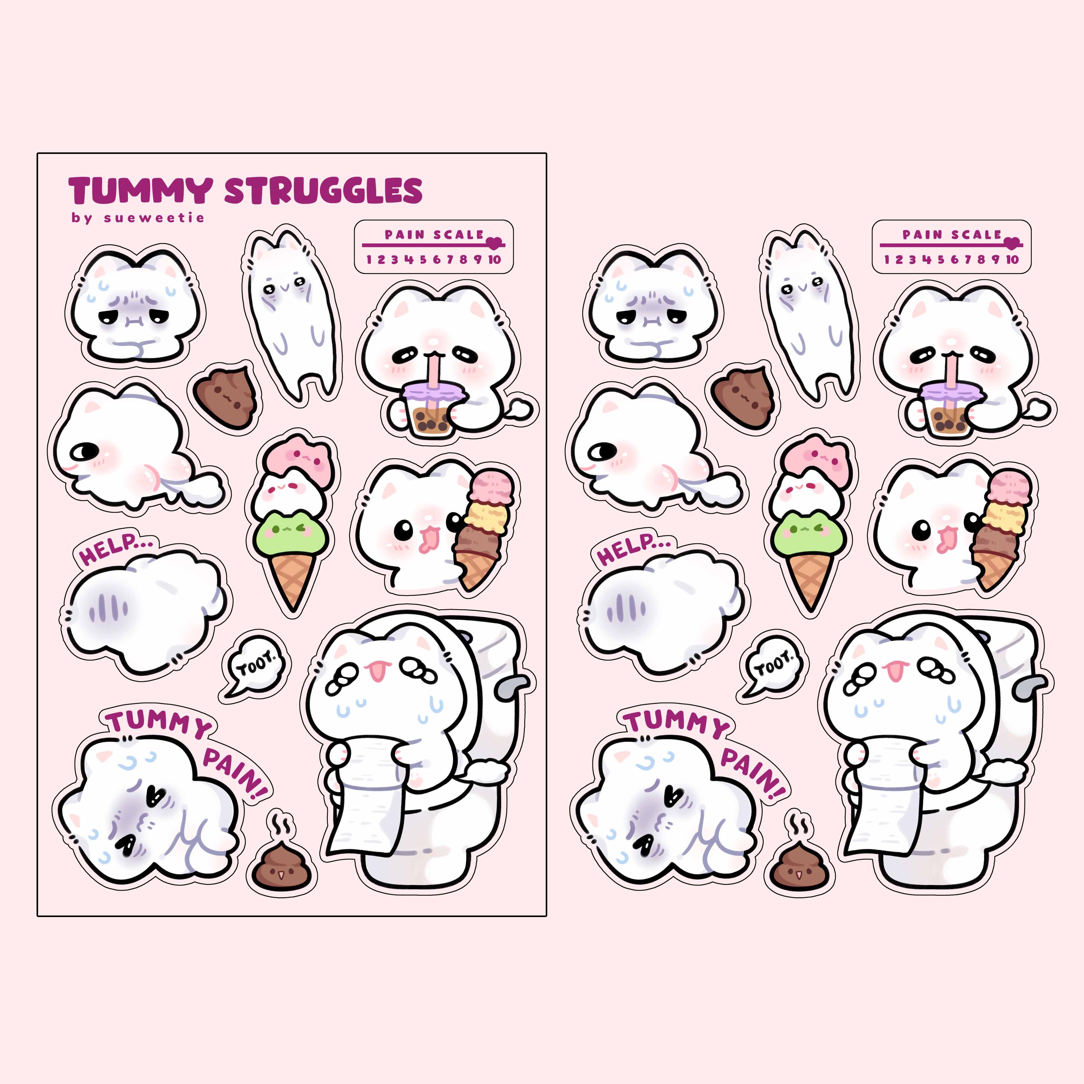 Tummy Struggles Sticker Sheet – Sueweetie Arts